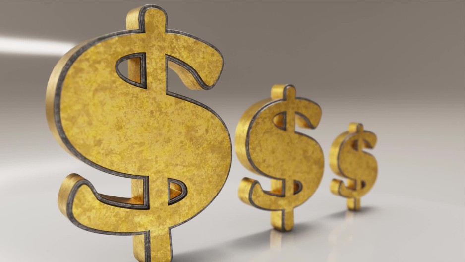 Multiple 3D golden dollar signs on reflective background | ClipStock