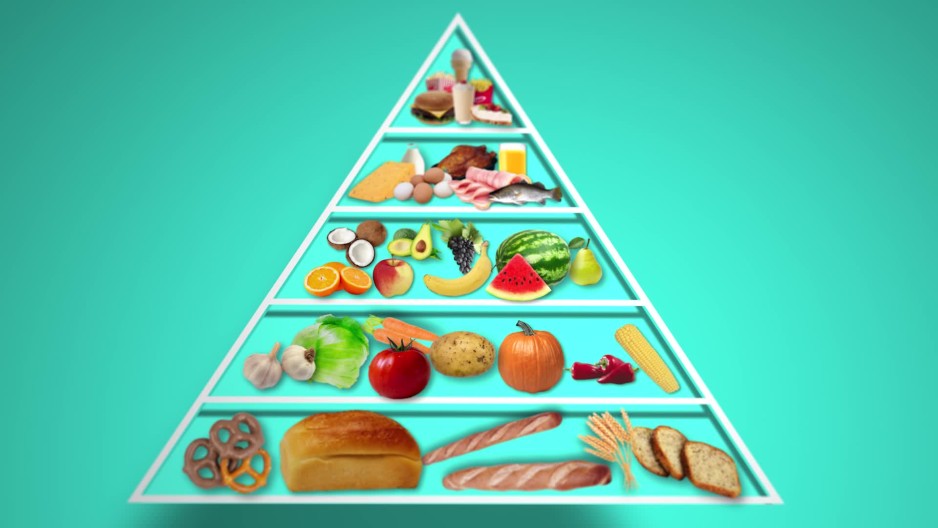 Animation tilting down of teal food pyramid on teal background | ClipStock