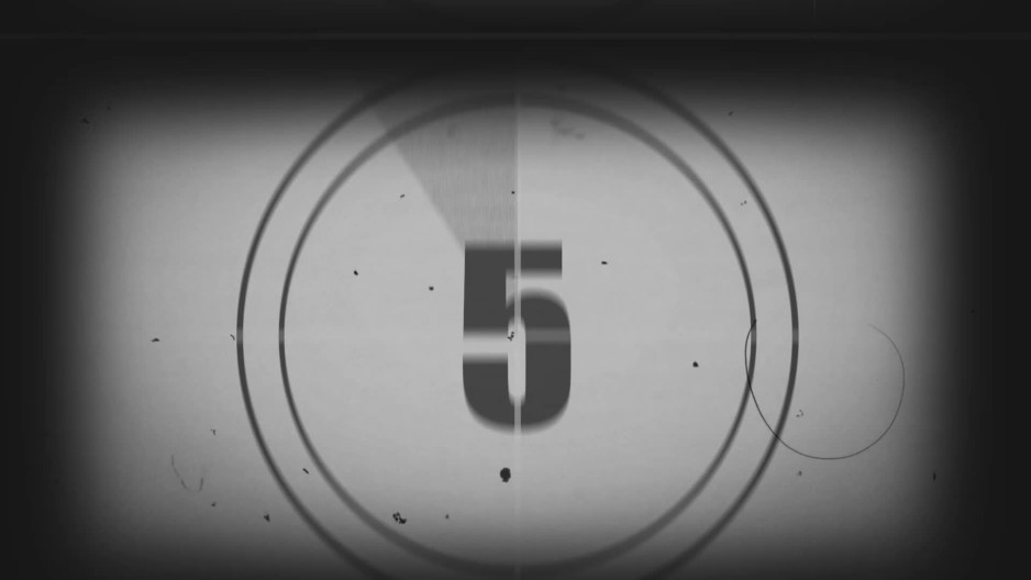 Retro countdown slides projector film grain classic black and white ...