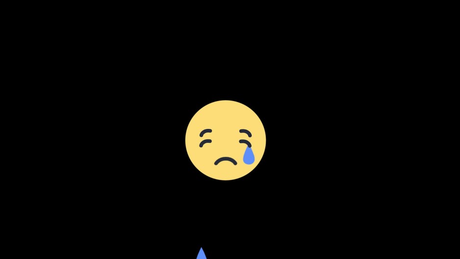 Bounce motion of sad social media emoticon crying behind transparent ...