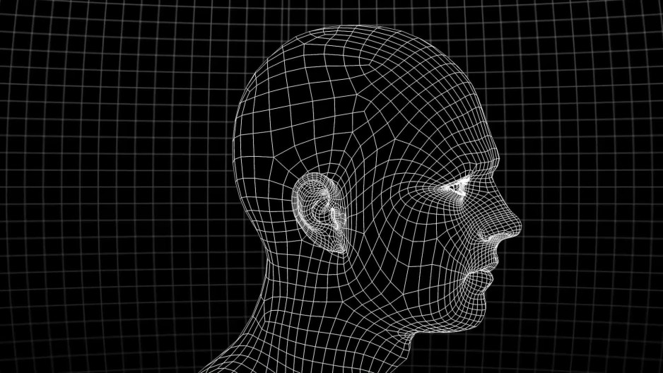 Spinning wireframe human head black monitor HUD animation | ClipStock