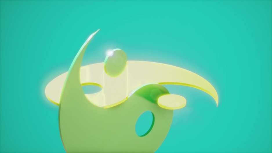 Spinning green and yellow sides of yin and yang symbol behind teal ...