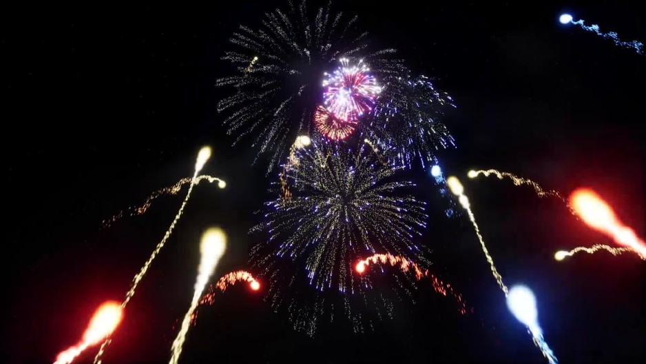 Fireworks shooting into the starry sky at night close up | ClipStock
