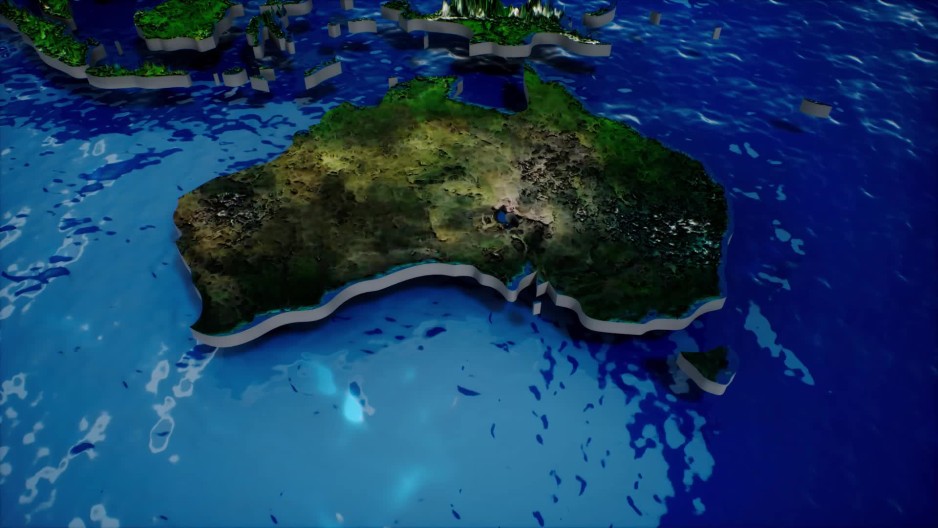 Continent of Australia on CGI world map animation | ClipStock