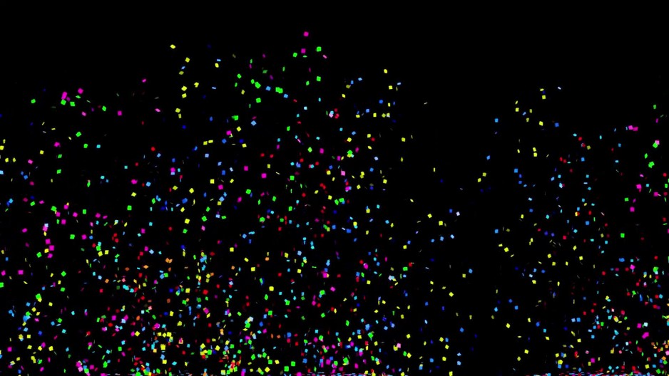 Animated confetti burst sprinkling around scene black background ...