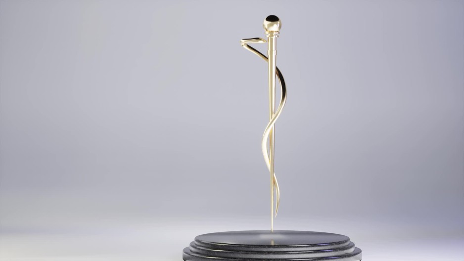 Golden Rod of Asclepius medical Symbol spinning animation white ...