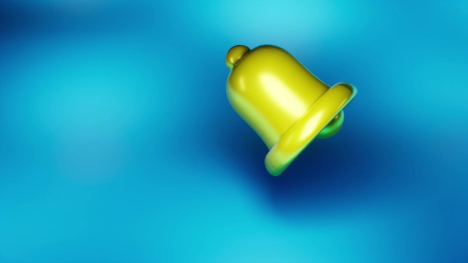 Realistic animated bell ringing motion notification in front of light ...