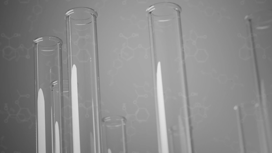 Medical test tubes spinning with chemical compounds black and white ...