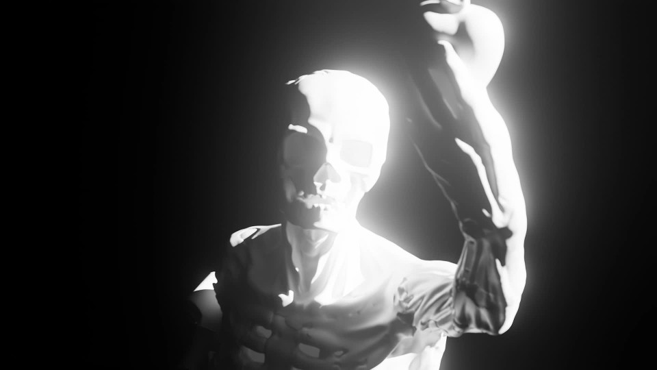 VHS realistic animation of rotating floating skeleton skull glowing ...