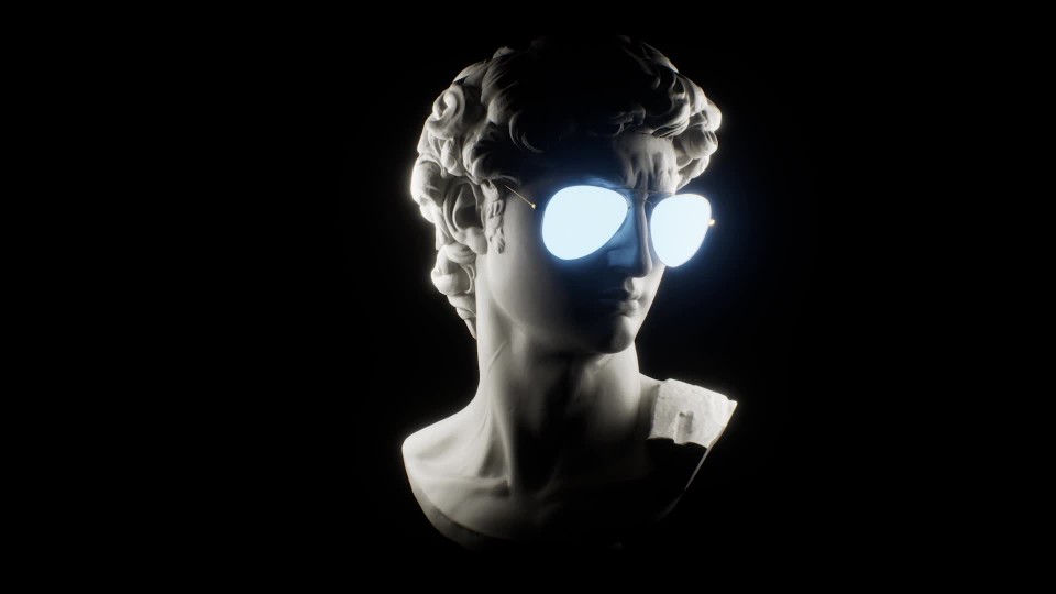 VHS realistic animation of rotating floating skeleton skull glowing ...