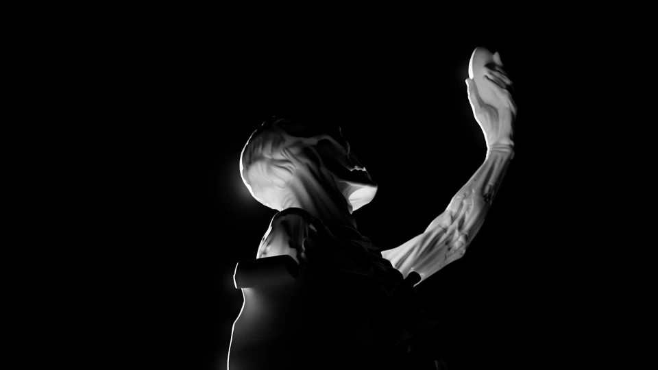 VHS realistic animation of rotating floating skeleton skull glowing ...